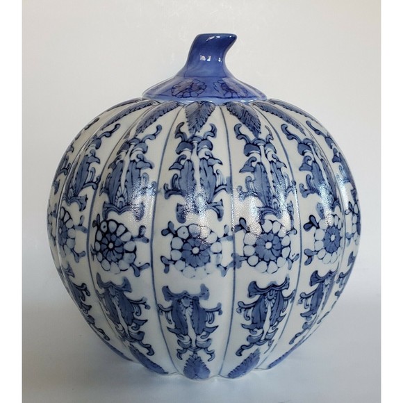Accents | Large Chinese Porcelain Chinoiserie Flow Blue White Pumpkin ...